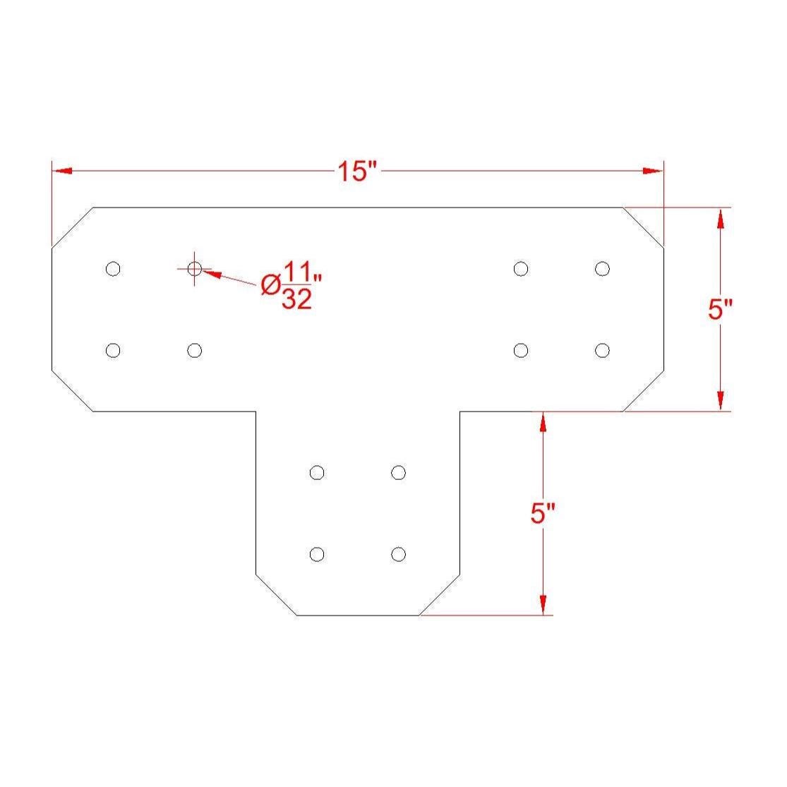 Chamfered Design T Bracket for 6x6 Post, 6 Inch T Bracket Bolt Plate ...