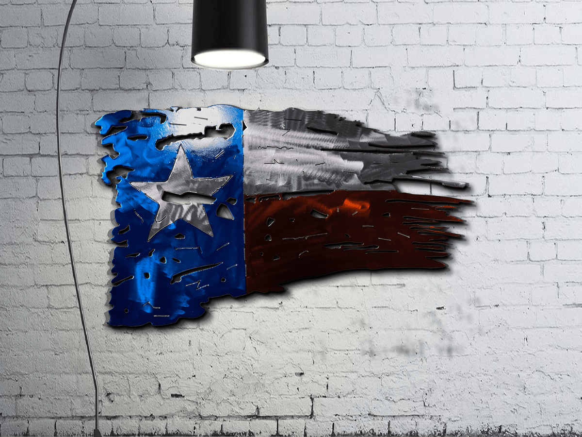 Tattered Texas Flag Metal Wall Art - Custom Steel Home Decor – Texas ...