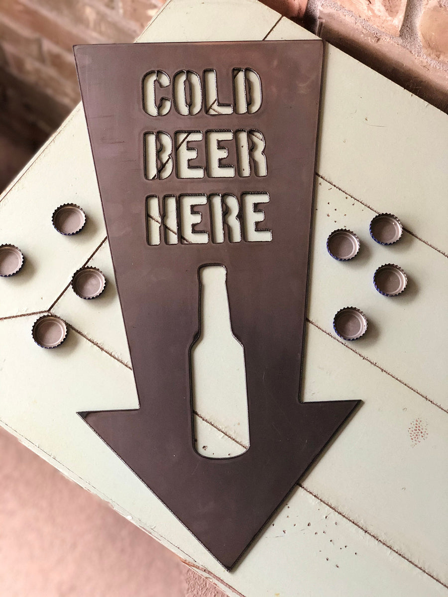 Cold Beer Here Metal Sign, Man Cave Bar Sign, Cold Beer Arrow Sign, Co ...