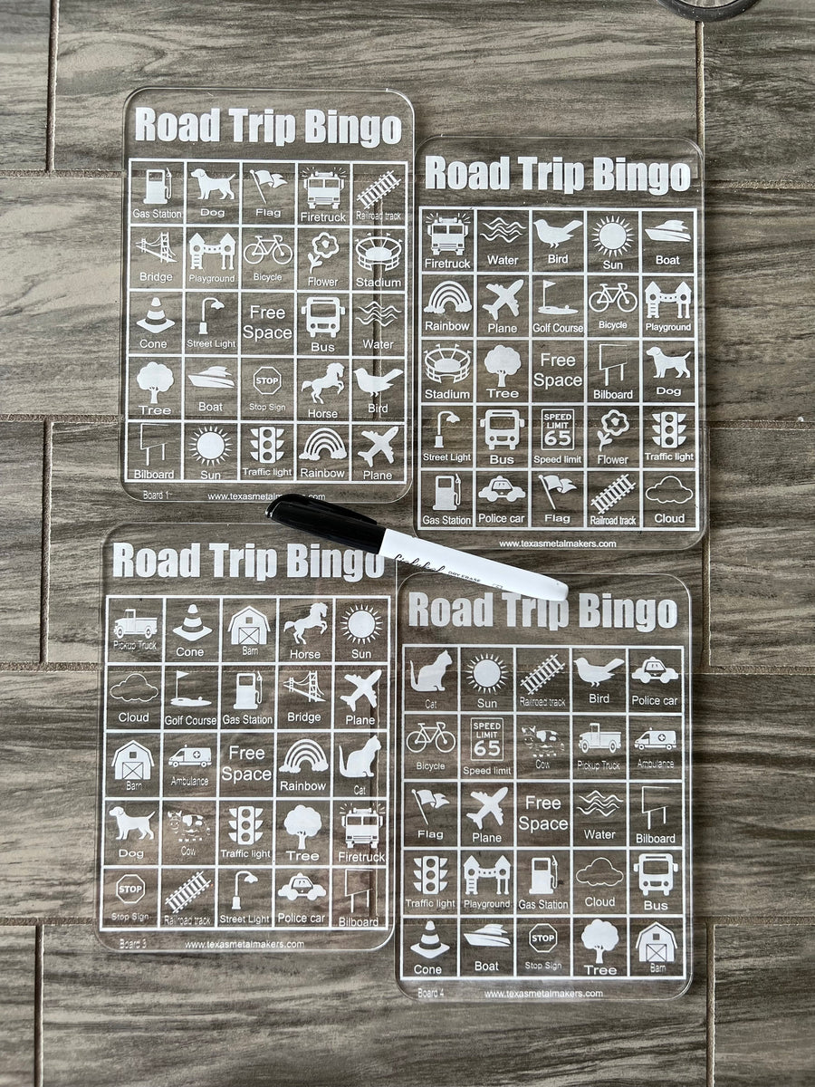Acrylic Car Bingo Game | Dry Erase Back Seat Bingo Set of 2 or 4 Board ...