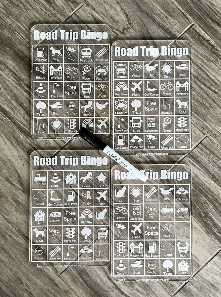 Acrylic Car Bingo Game | Dry Erase Back Seat Bingo Set of 2 or 4 Board ...