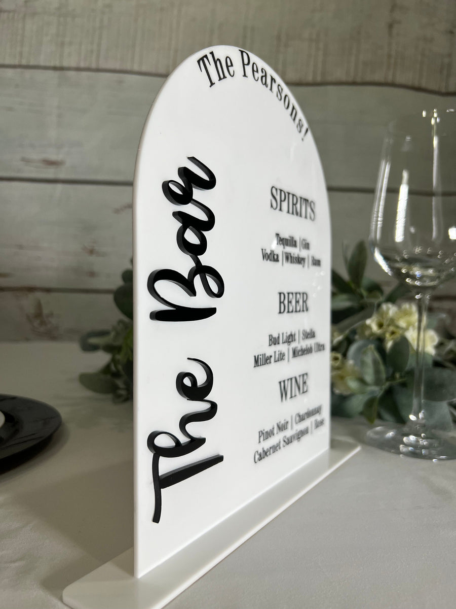 Acrylic Arched 3D Bar Sign | Custom Bar Sign | Bar and Menu Sign | Sig ...