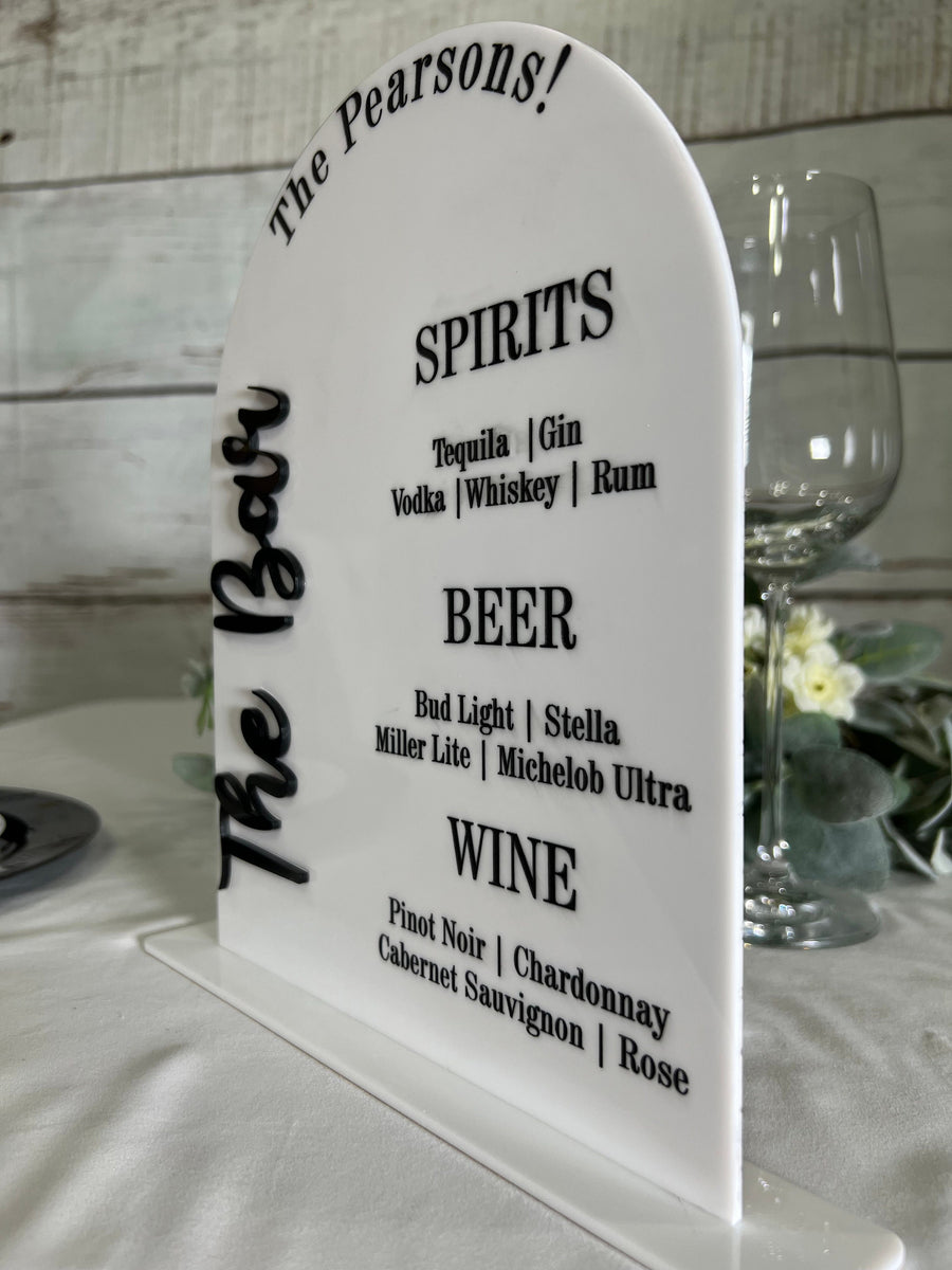 Acrylic Arched 3D Bar Sign | Custom Bar Sign | Bar and Menu Sign | Sig ...