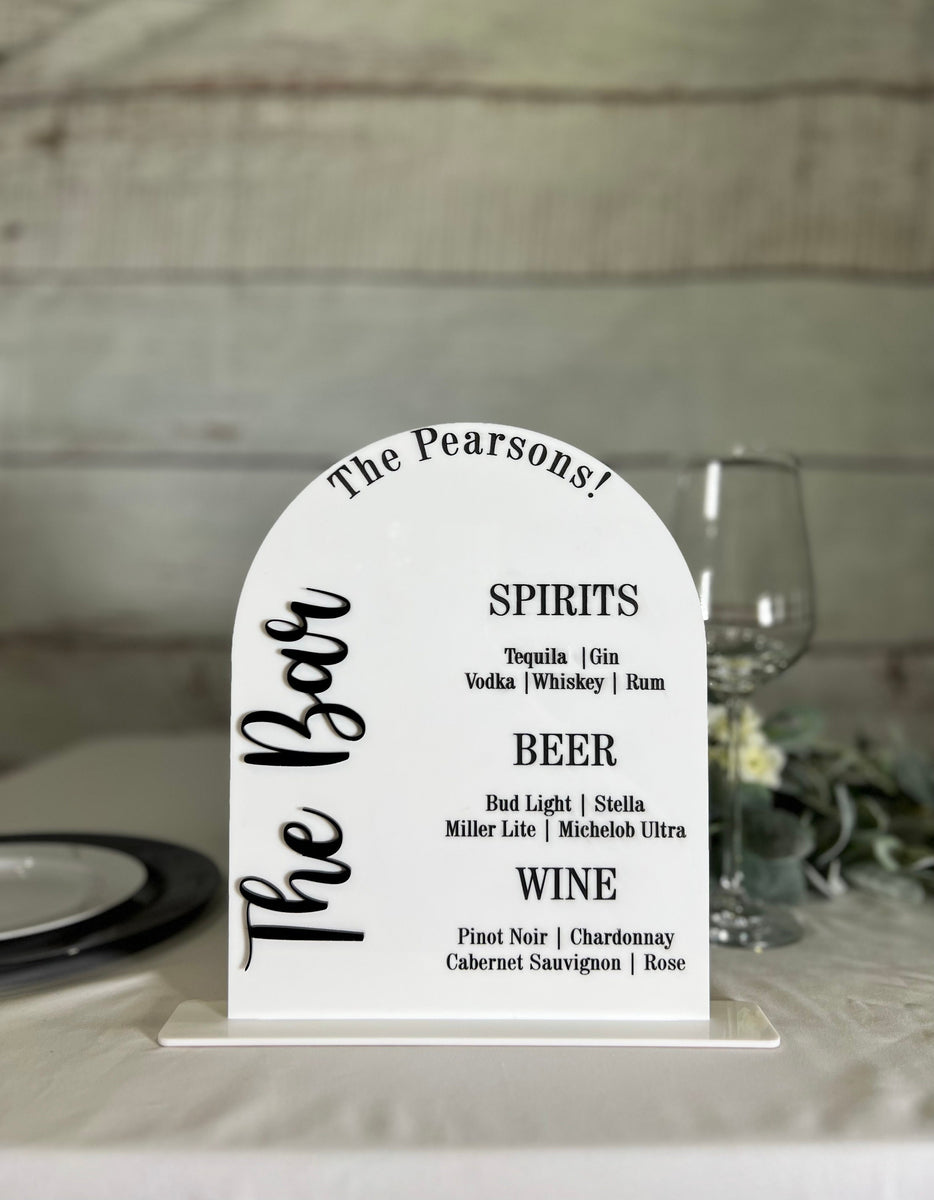 Acrylic Arched 3D Bar Sign | Custom Bar Sign | Bar and Menu Sign | Sig ...